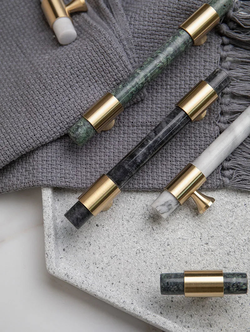 Natural Stone Cabinet Handles – Brass and Marble Wardrobe Knobs for No ...