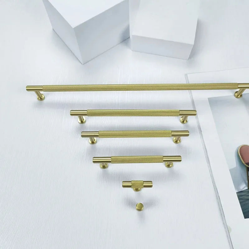 Knurled Brass Wardrobe Handles – Modern Kitchen Cabinet and Drawer Pul ...